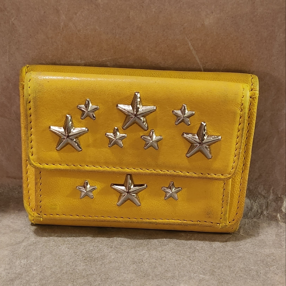 Jimmy Choo Logo Stars Studded Trifold Wallet Yellow 4… - Gem